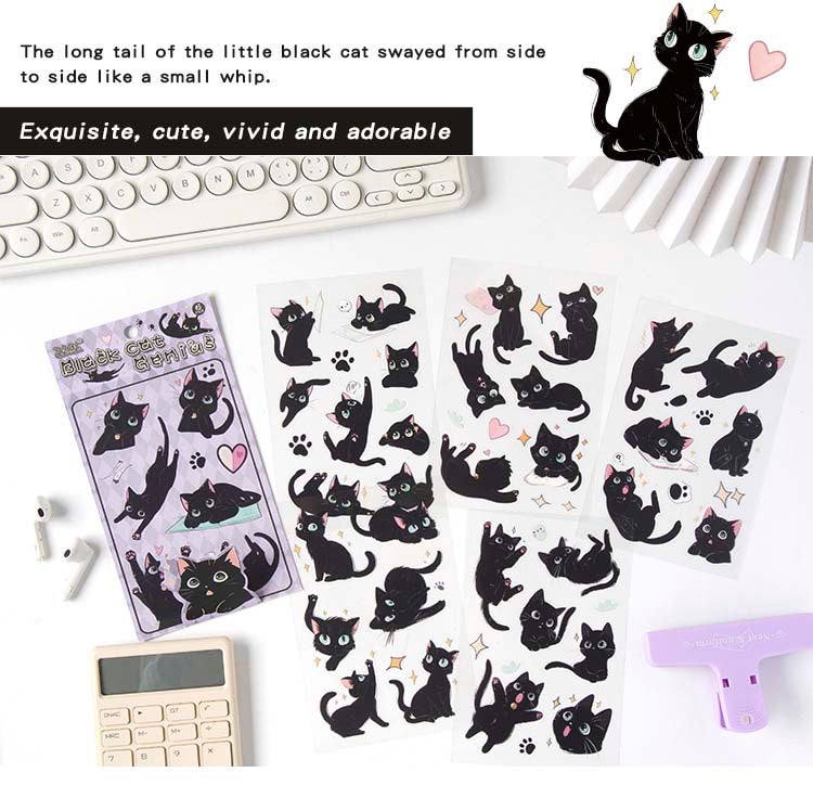 2ABC | Set de Pegatinas Black Cat Genius (6pc)