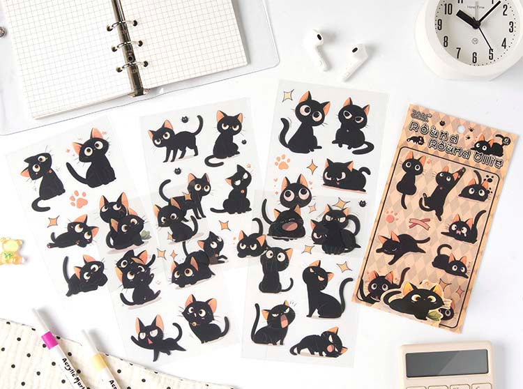 2ABC | Set de Pegatinas Black Cat Round Ollie (6pc)